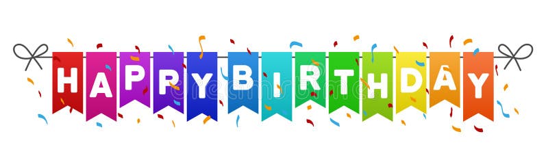 Happy Birthday Flags Banner with Confetti on White Background Stock ...