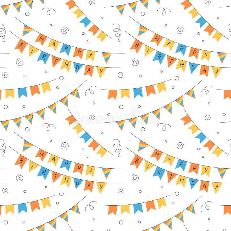 Happy Birthday Flags Pattern. Seamless Vector Background with Colorful ...