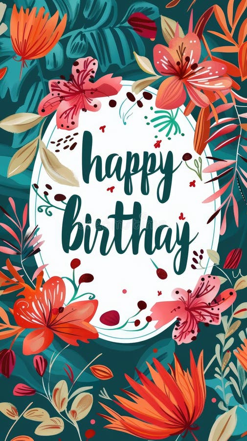 Happy Birthday Floral Greeting Card Design Stock Illustration ...