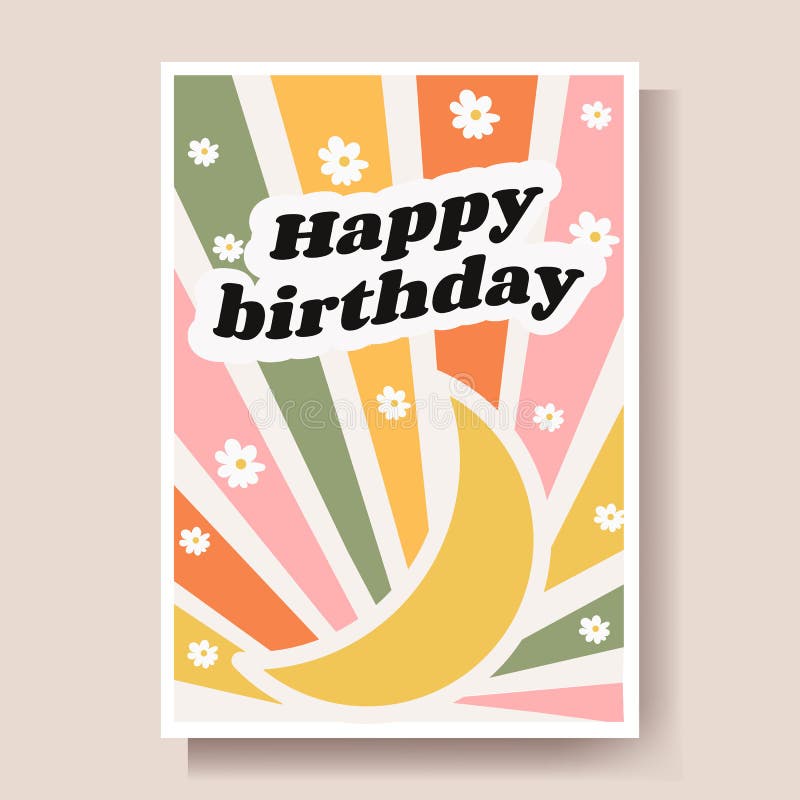 Happy Birthday Greeting Card, with a Beautiful Bright Moon. Vector ...