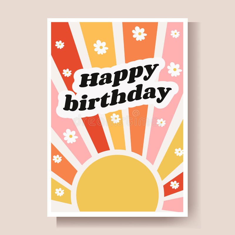 Happy Birthday Greeting Card, with a Beautiful Bright Sun. Vector ...