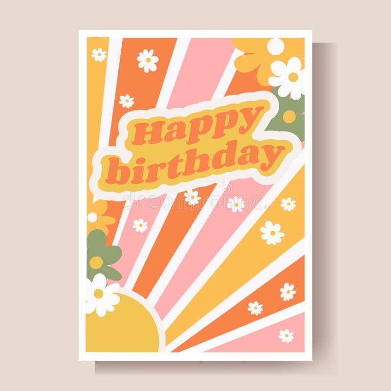 Happy Birthday Greeting Card, with a Beautiful Bright Sun. Vector ...