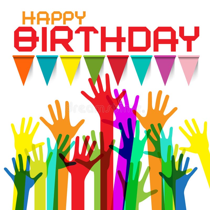 Happy Birthday Greeting Card with Colorful Hands Stock Vector ...