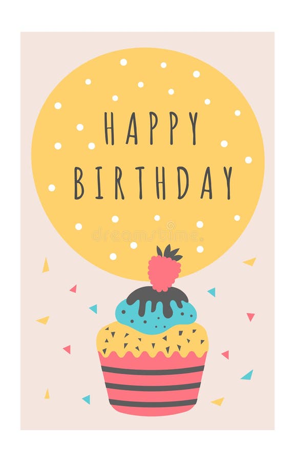 Happy Birthday Greeting Card. Cute Graphic Template Stock Vector ...