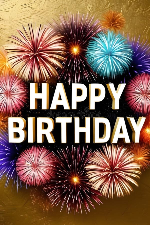 Happy Birthday Greeting Card Design with Fireworks Stock Image - Image ...