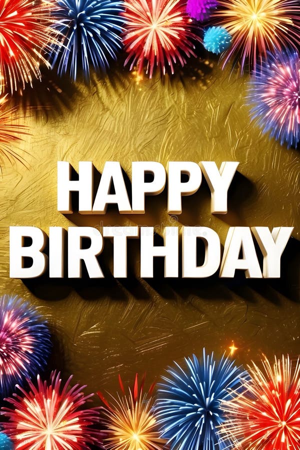 Happy Birthday Greeting Card Design with Fireworks Stock Photo - Image ...