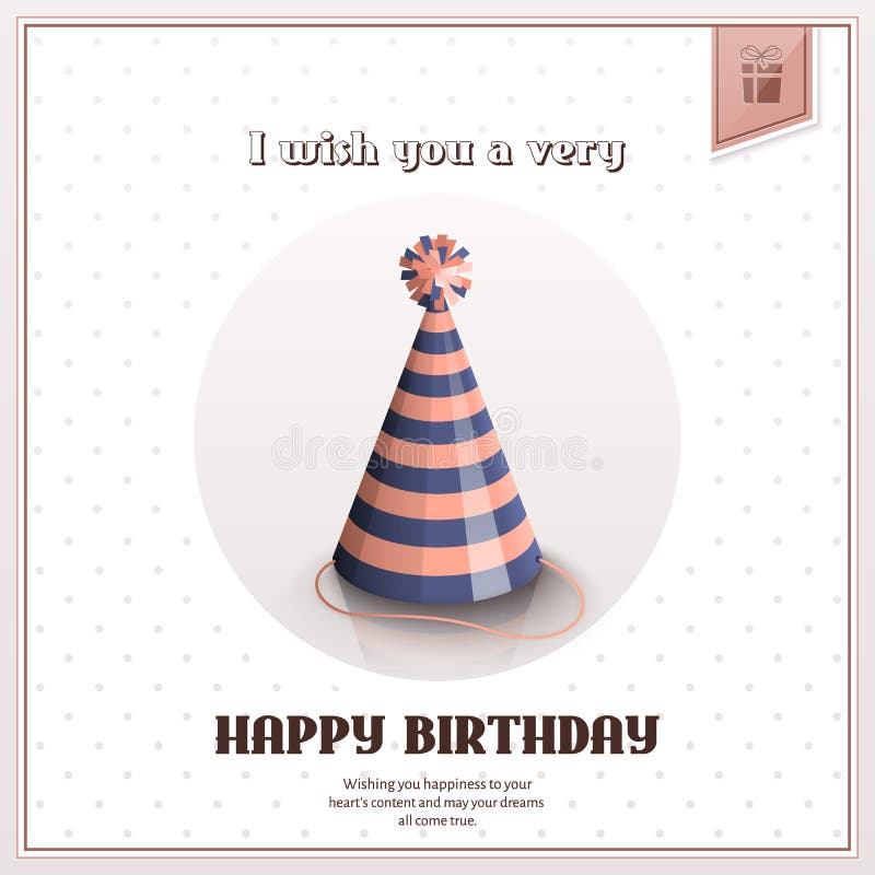 Happy Birthday Greeting Card with Festive Stripy Hat. Vector. Stock ...