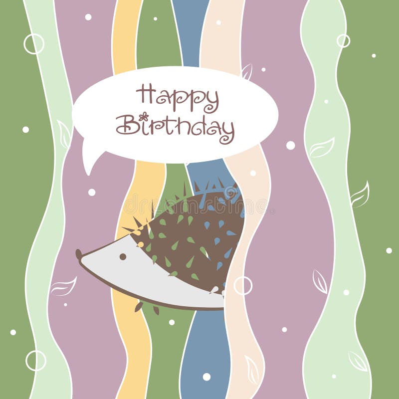 Happy Birthday Greeting Card with Funny Hedgehog Stock Illustration ...