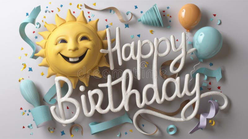 A Happy Birthday Greeting with a Sun and Balloons, AI Stock Image ...