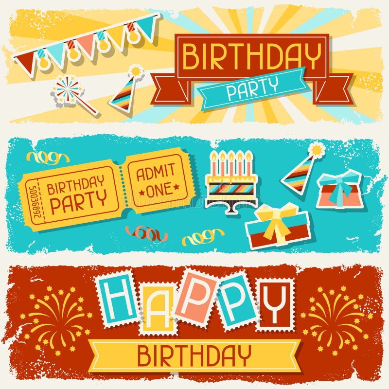 Happy Birthday Horizontal Banners Stock Vector - Illustration of border ...