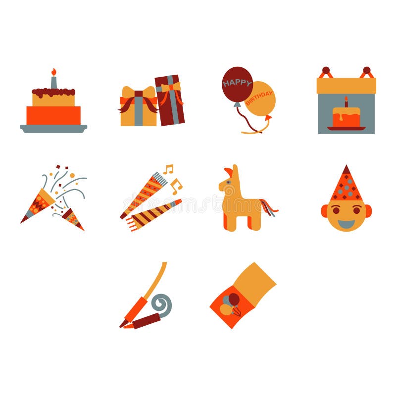 Happy birthday icon set stock vector. Illustration of vector - 300422136