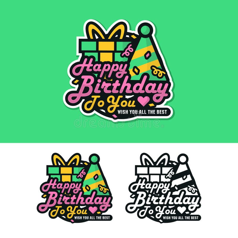 Happy Birthday Label Sticker Design Logo Stock Vector - Illustration of ...