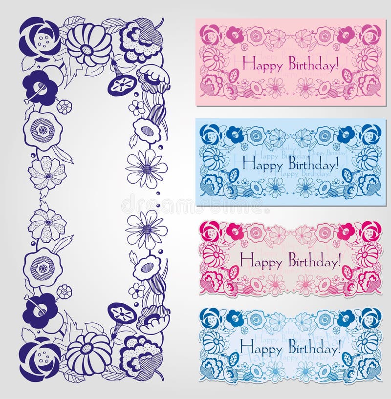 Happy Birthday Labels with Floral Frame Stock Vector - Illustration of ...