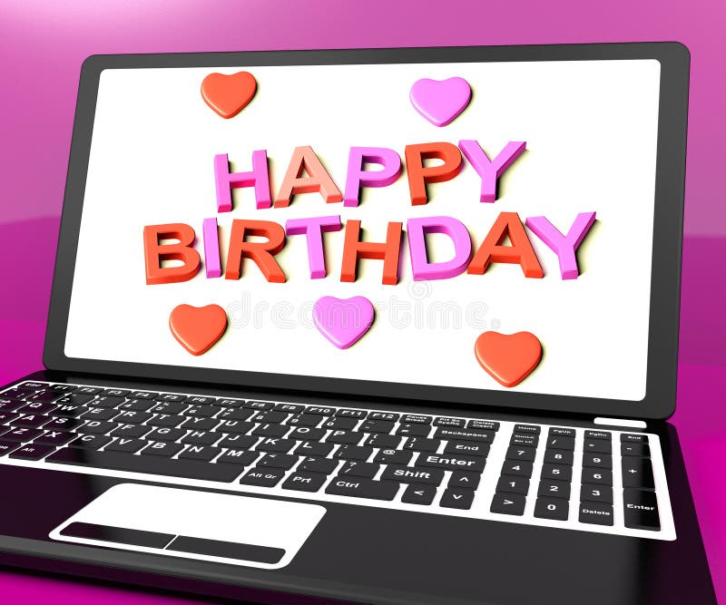 Happy Birthday on Laptop Computer Stock Illustration - Illustration of ...