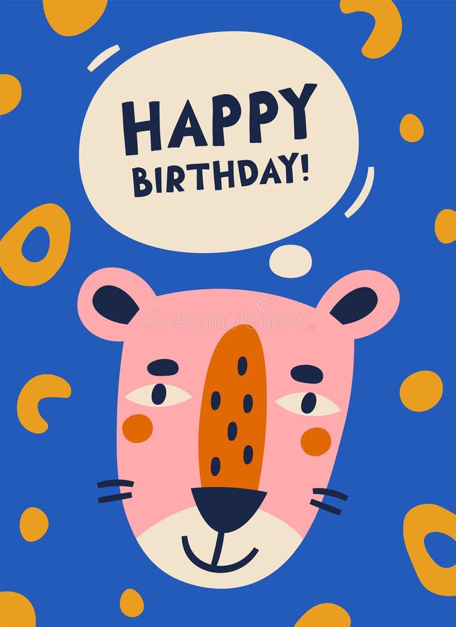 Happy Birthday Leopard Postcard Stock Vector - Illustration of animal ...