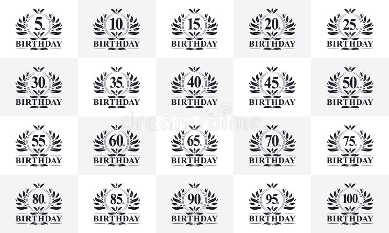 Happy Birthday Logo Bundle. Retro Vintage Birthday Logo Set Stock ...