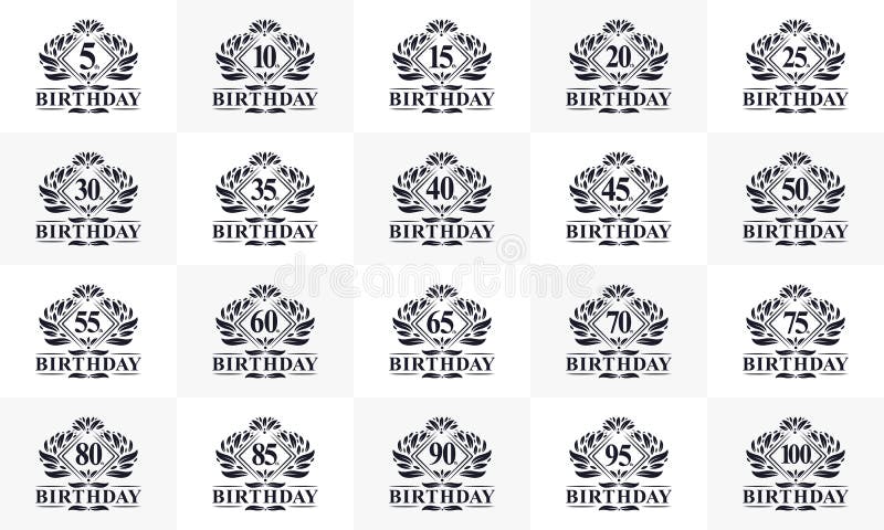 Happy Birthday Logo Bundle. Retro Vintage Birthday Logo Set Stock ...