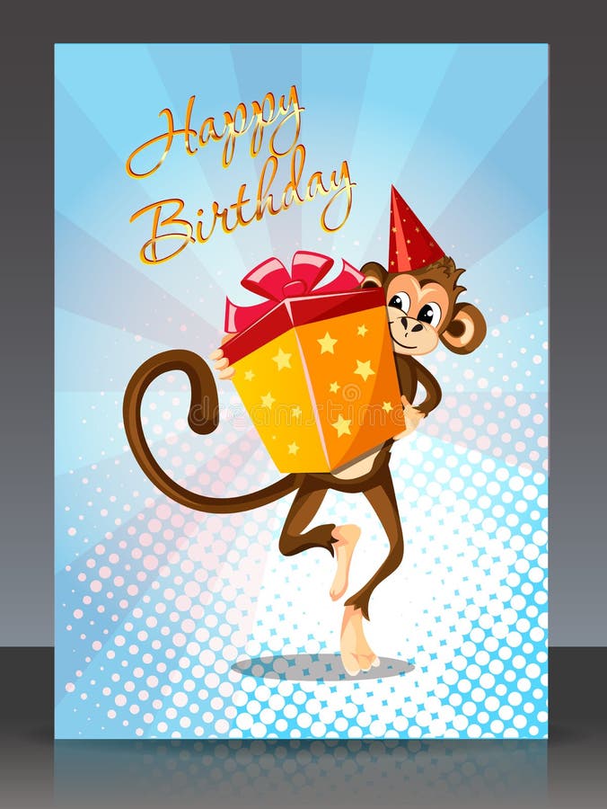 Happy Birthday with Monkey Gift Stock Illustration - Illustration of ...
