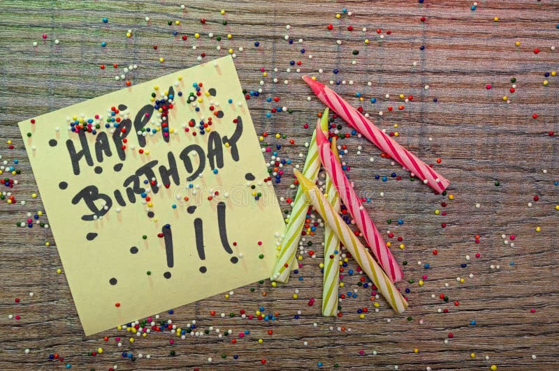 Happy Birthday Note with Candles and Sprinkles Stock Image - Image of ...