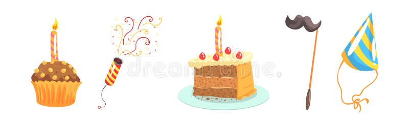 Happy Birthday Object and Festive Event Element Vector Set Stock ...