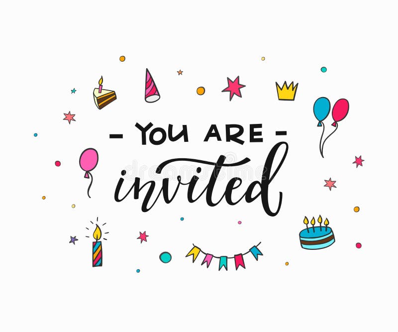 Happy Birthday Party Lettering Typography Stock Illustration