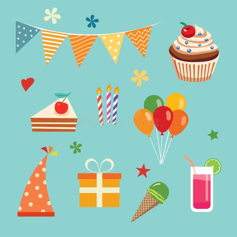 Happy birthday party set stock vector. Illustration of design - 57059469