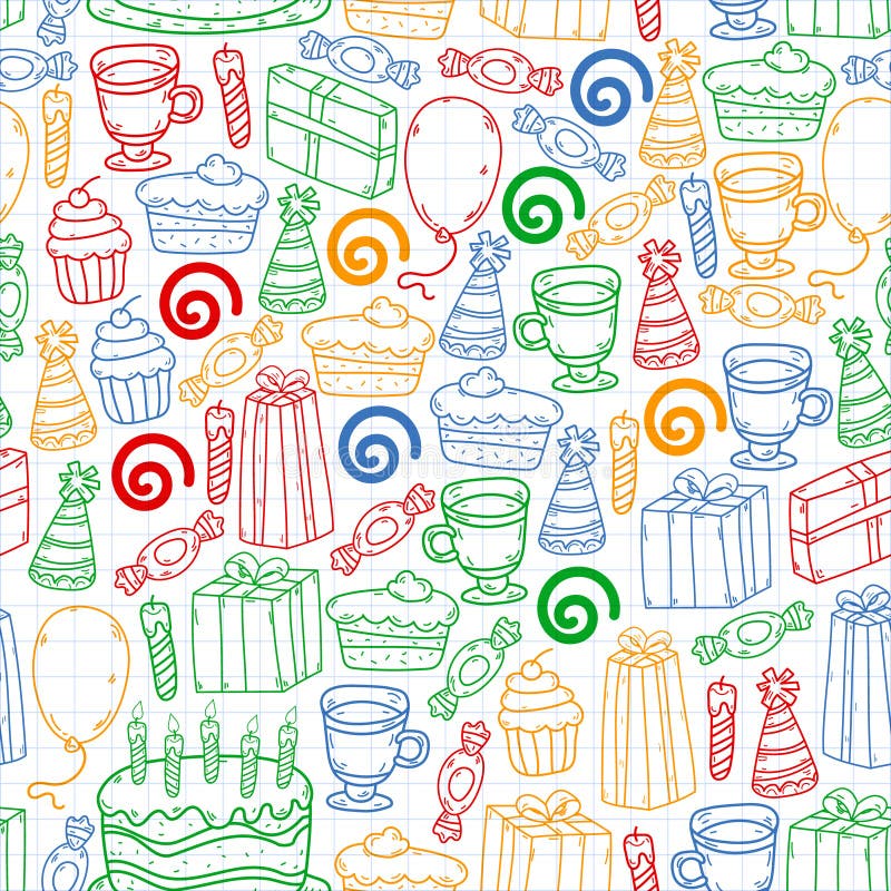 Happy Birthday Pattern. Set of Vector Birthday Party Elements. Stock ...