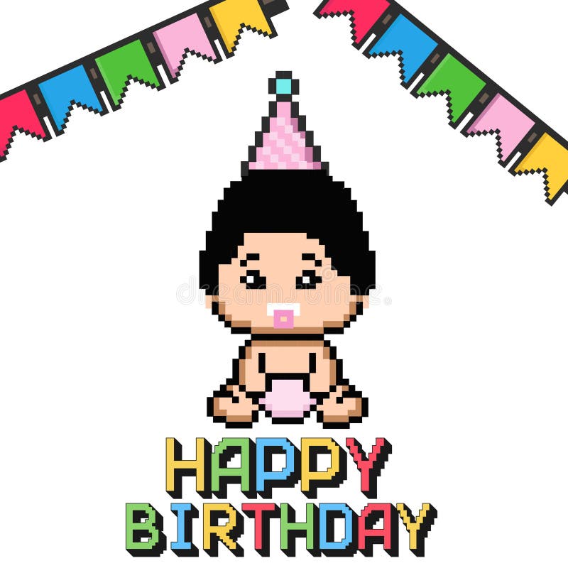 Happy Birthday Pixel Art Postcard. Pixel Art Postcard Stock Vector ...