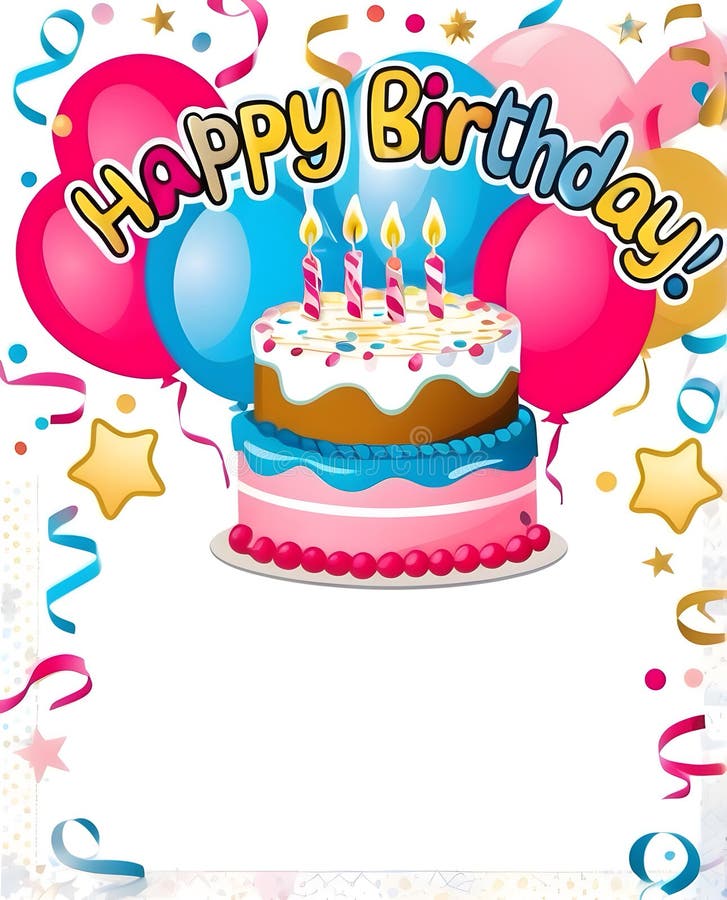 Happy Birthday Postcard with a Birthday Cake Stock Photo - Image of ...