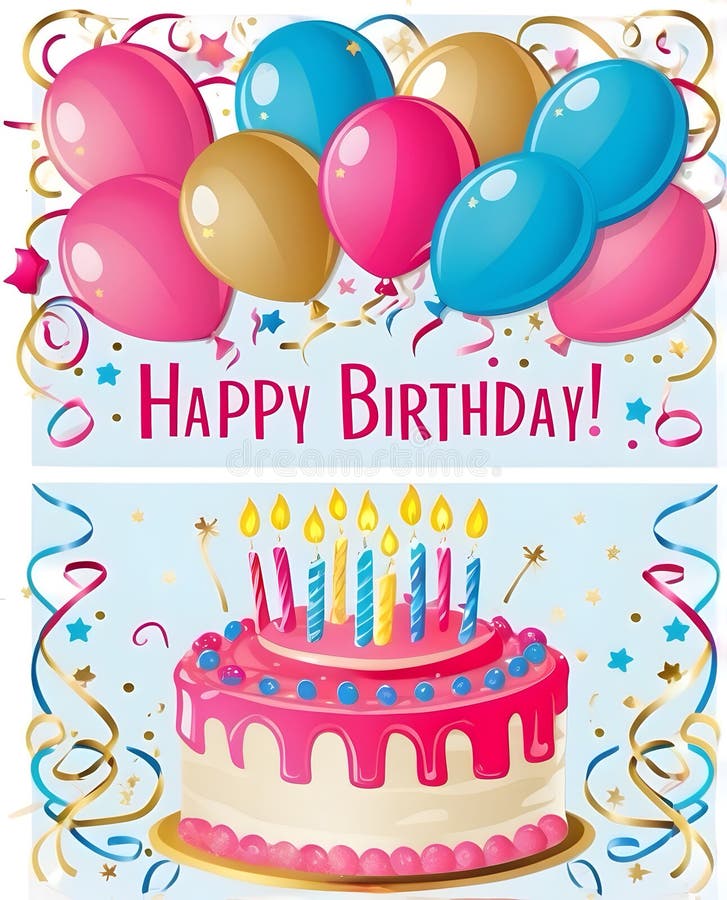 Happy Birthday Postcard with a Birthday Cake Stock Photo - Image of ...