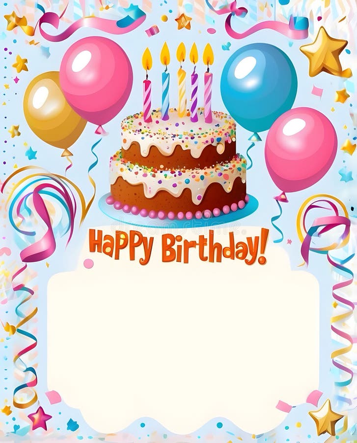 Happy Birthday Postcard with a Birthday Cake Stock Photo - Image of ...