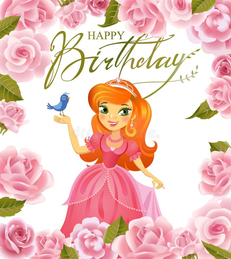 Happy Birthday Princess Greeting Card Stock Vector Illustration Of