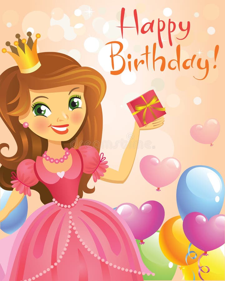 Happy Birthday Princess Greeting Card Stock Vector Illustration Of