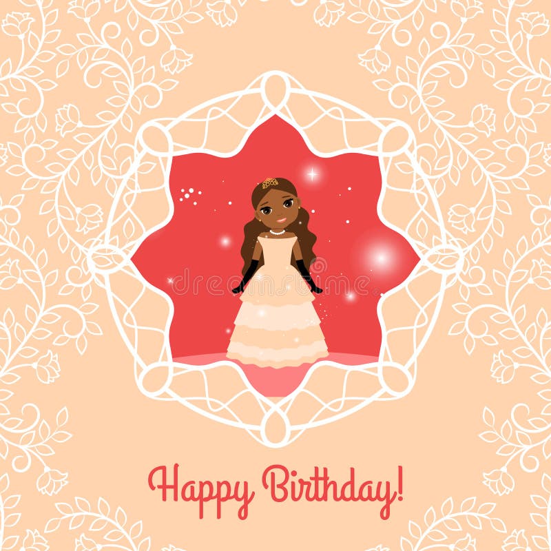 Happy Birthday Card With Cartoon Princess Stock Vector Illustration