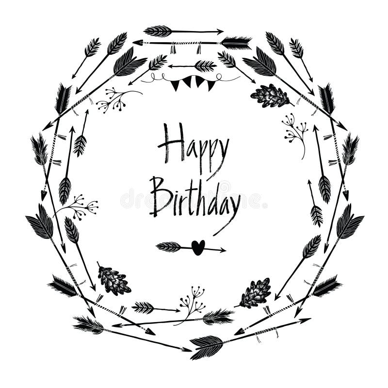 Happy Birthday Round Frame of Arrows and Leaves Stock Vector ...