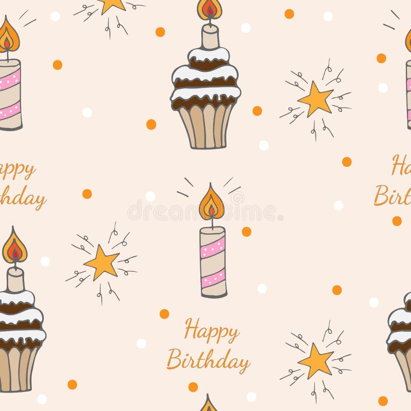 Happy Birthday Seamless Pattern with Cake with Candle and Star Stock ...