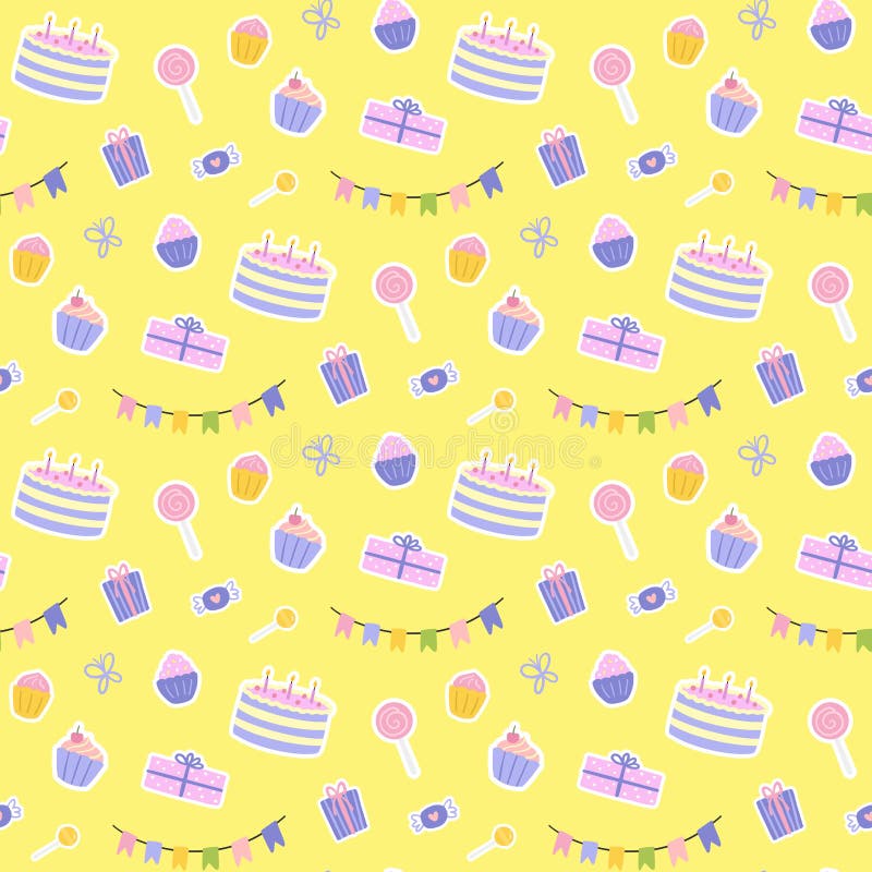 Happy Birthday Seamless Pattern with Birthday Cake Stock Vector ...