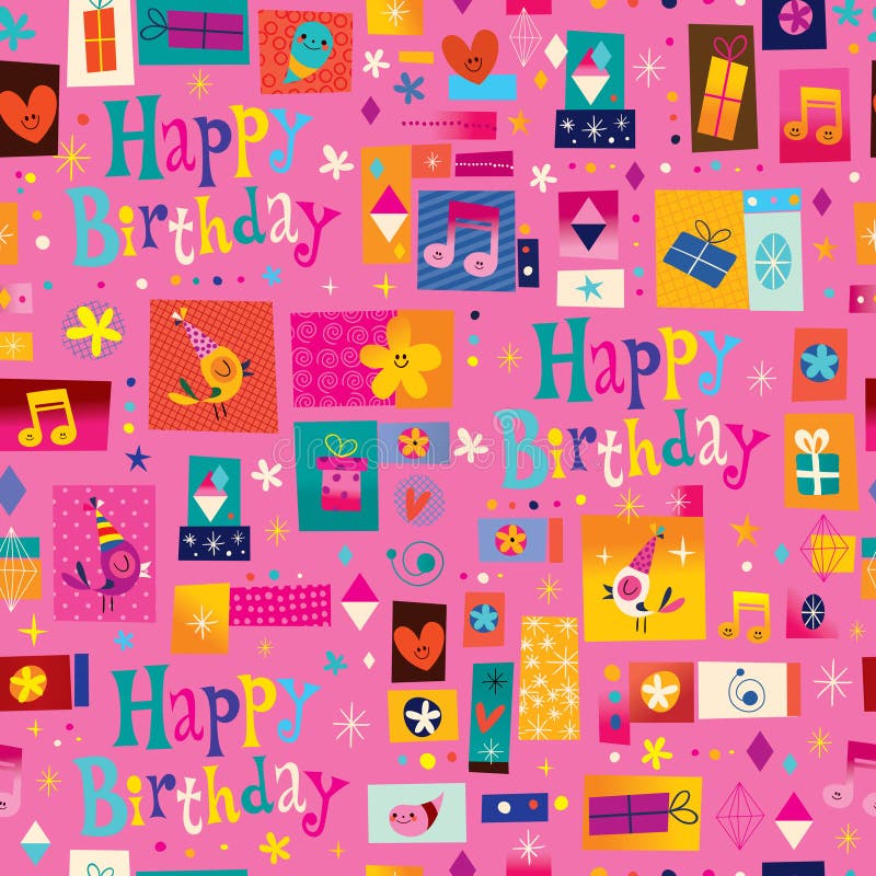 Happy Birthday Seamless Pattern Stock Vector - Illustration of pattern ...