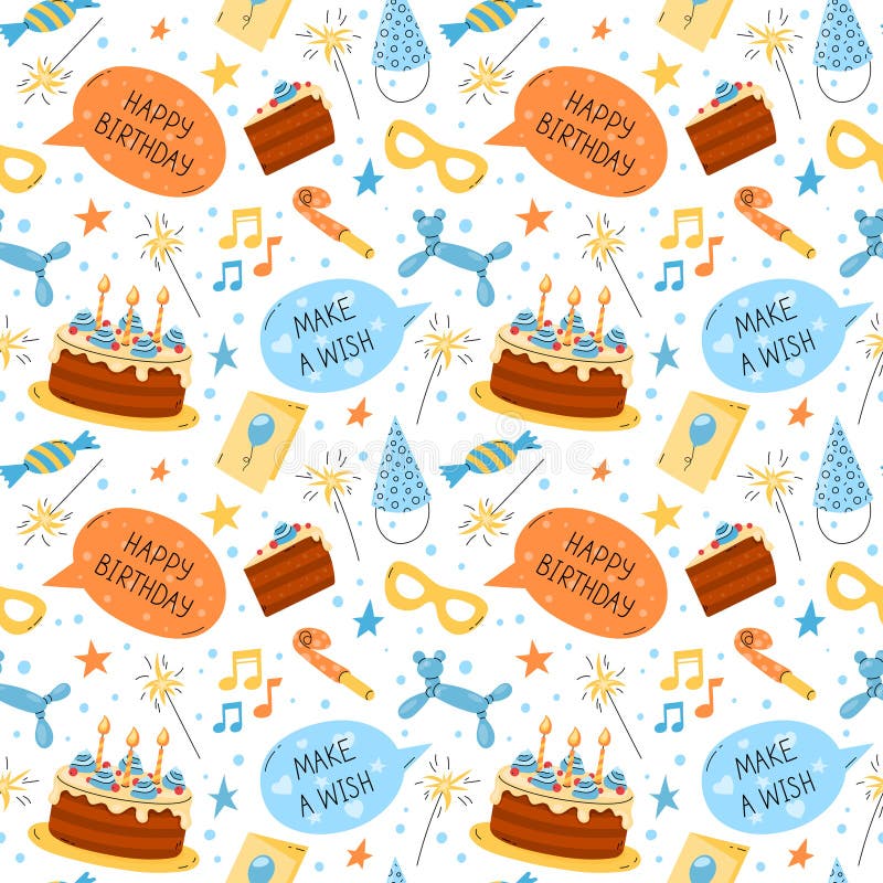 Happy Birthday Seamless Pattern. Fun Vector Background, Repeated ...