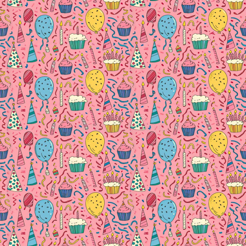 Happy Birthday Seamless Pattern Stock Illustration - Illustration of ...
