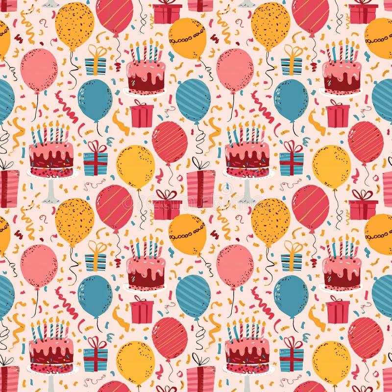 Happy Birthday Seamless Pattern Stock Illustration - Illustration of ...