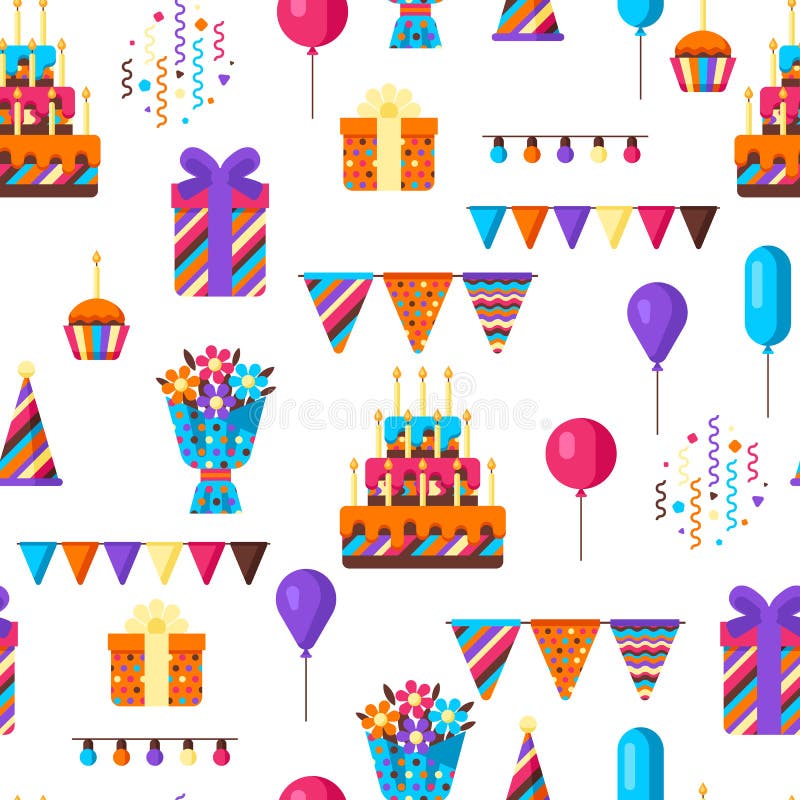 Happy Birthday Seamless Pattern. Stock Vector - Illustration of flowers ...