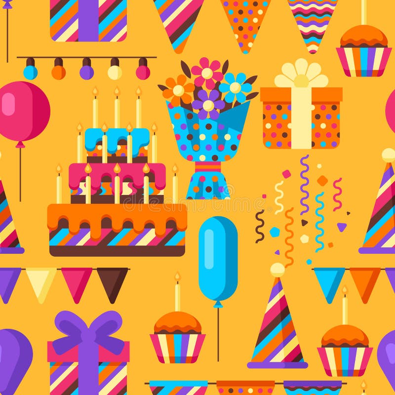 Happy Birthday Seamless Pattern. Stock Vector - Illustration of festive ...