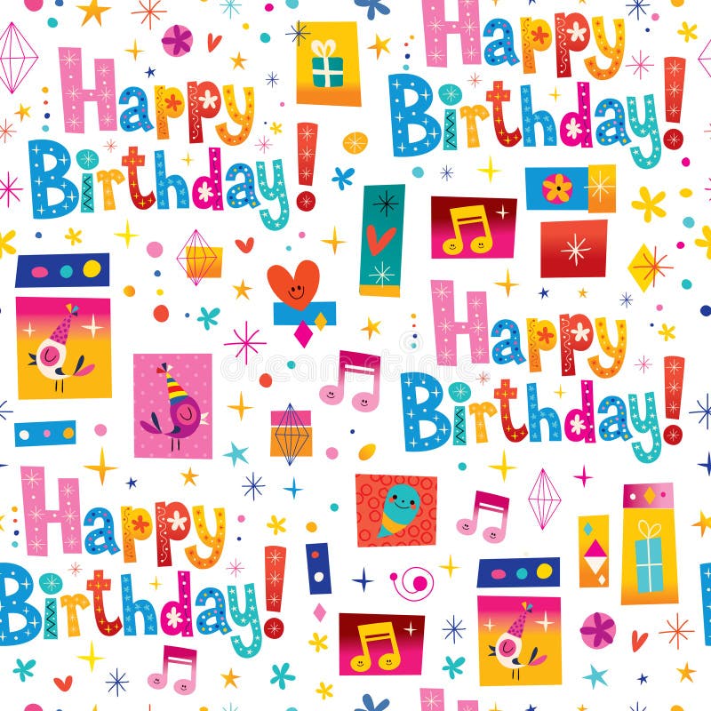 Happy Birthday Seamless Pattern Stock Vector - Illustration of pattern ...