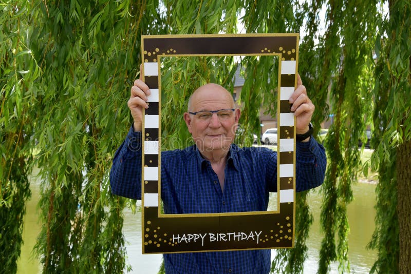 Happy Birthday, Senior Man in a Frame Stock Photo - Image of happy ...