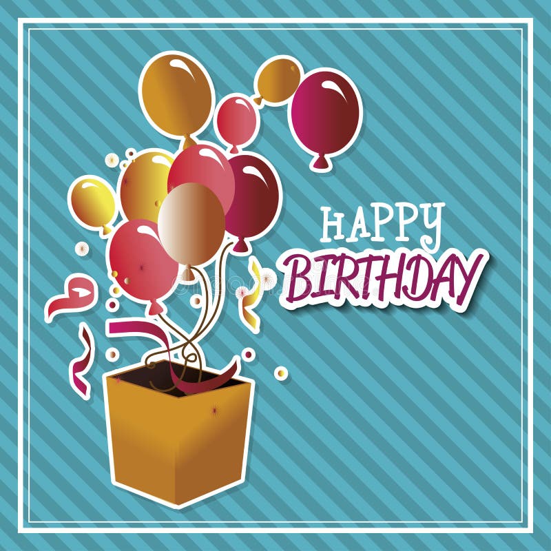 Happy Birthday Surprise Box With Balloons Isolated Icon Design Stock
