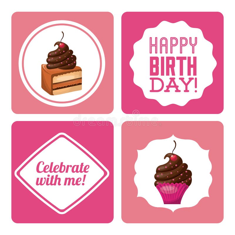 Happy Birthday Sweet Dessert Celebration Stock Vector - Illustration of ...