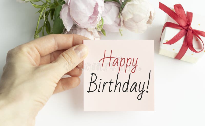 Birthday Greeting Card Design. Hand with Pen, Home Office Stock Photo ...