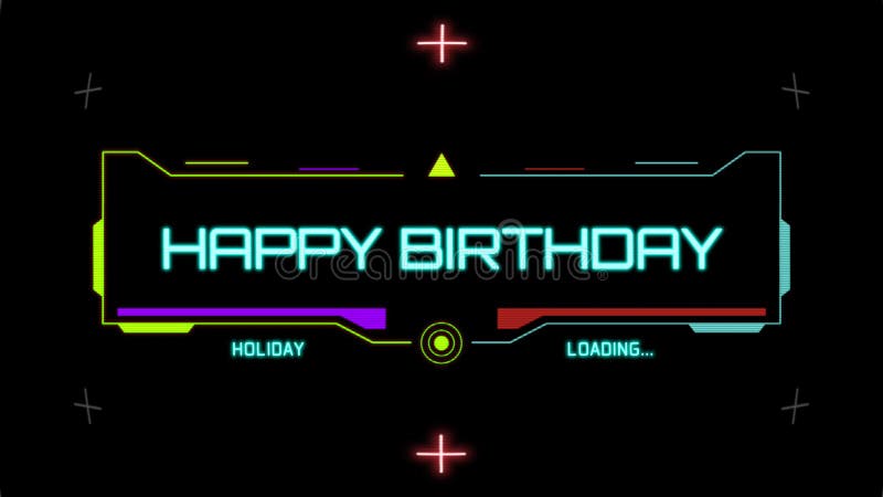 Happy Birthday Text with HUD Elements on Computer Screen Stock Footage ...