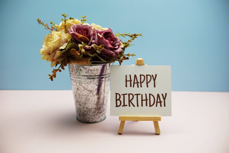 Happy Birthday Text Message with Roses Flower on Blue and Pink ...